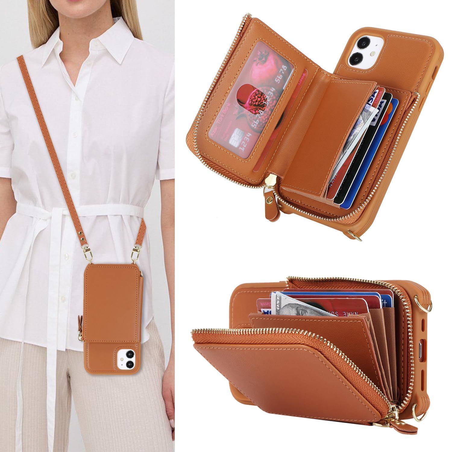 【Hamany】 iphone11ケース ショルダータイプ アイフォン11 ケース 財布型 ストラップ ファスナー付き アイホン11ケース ...