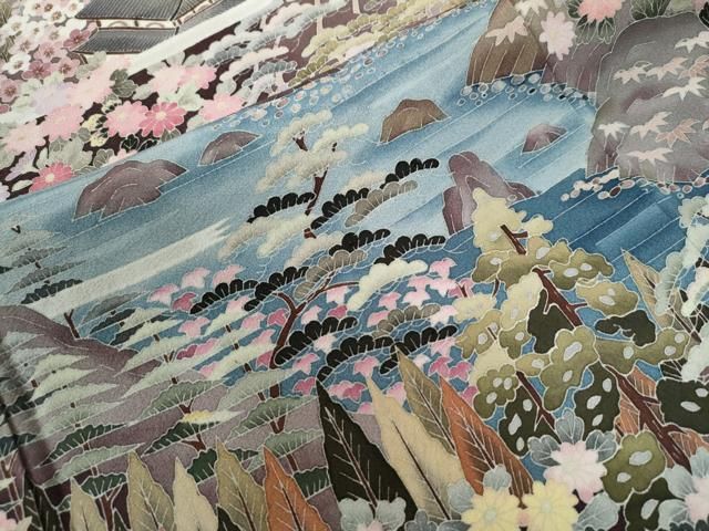 平和屋着物●本加賀友禅作家　土田双園　黒留袖　山閣　正絹　逸品　CAAW7228yc 平和屋着物○本加賀友禅作家 土田双園 黒留袖 山閣 正絹 逸品