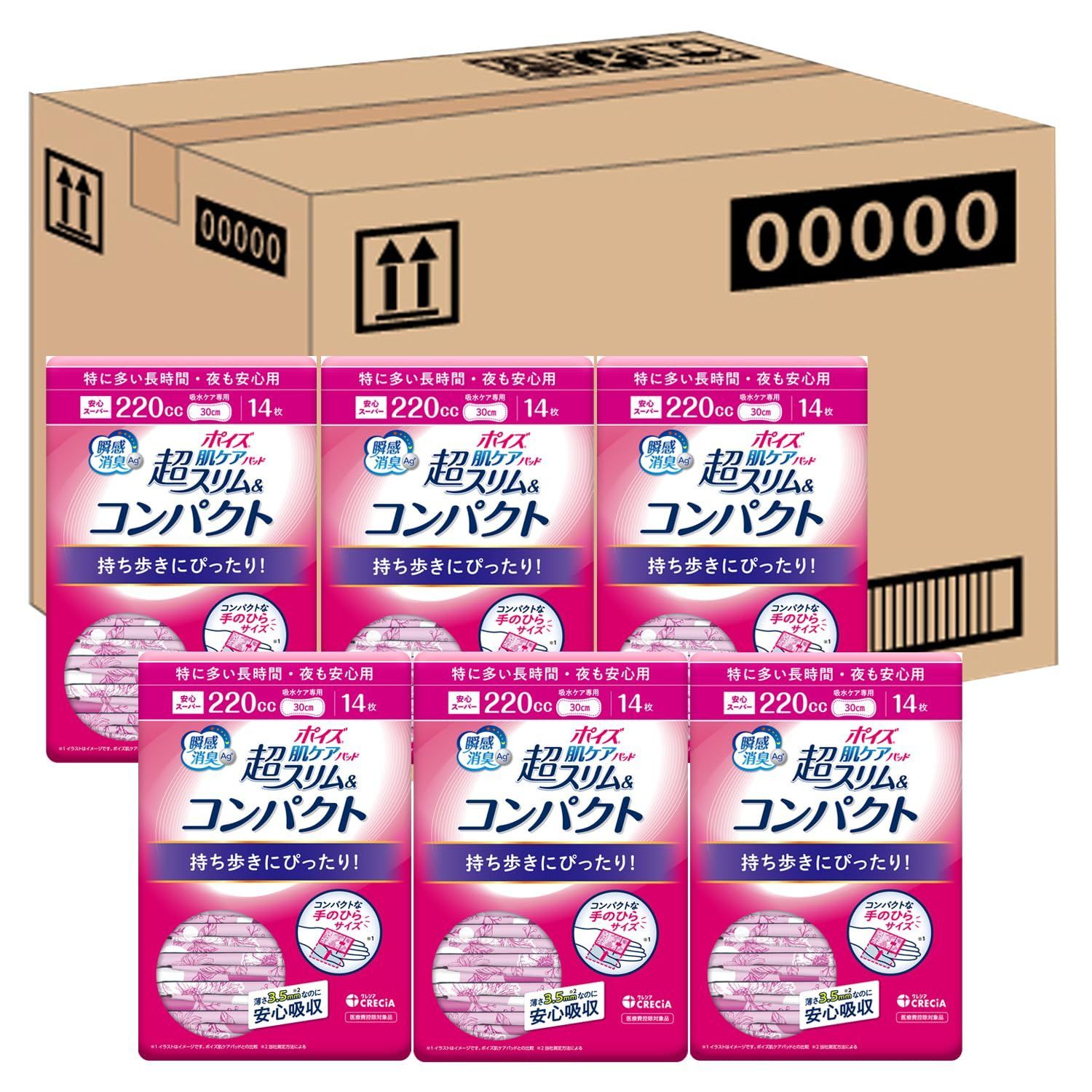 【特価セール】特に多い長時間夜も安心用220cc 3.5mm 14枚 超スリム&コンパクト ×6パック入り 肌ケアパッド ポイズ 女性の軽い尿 ...