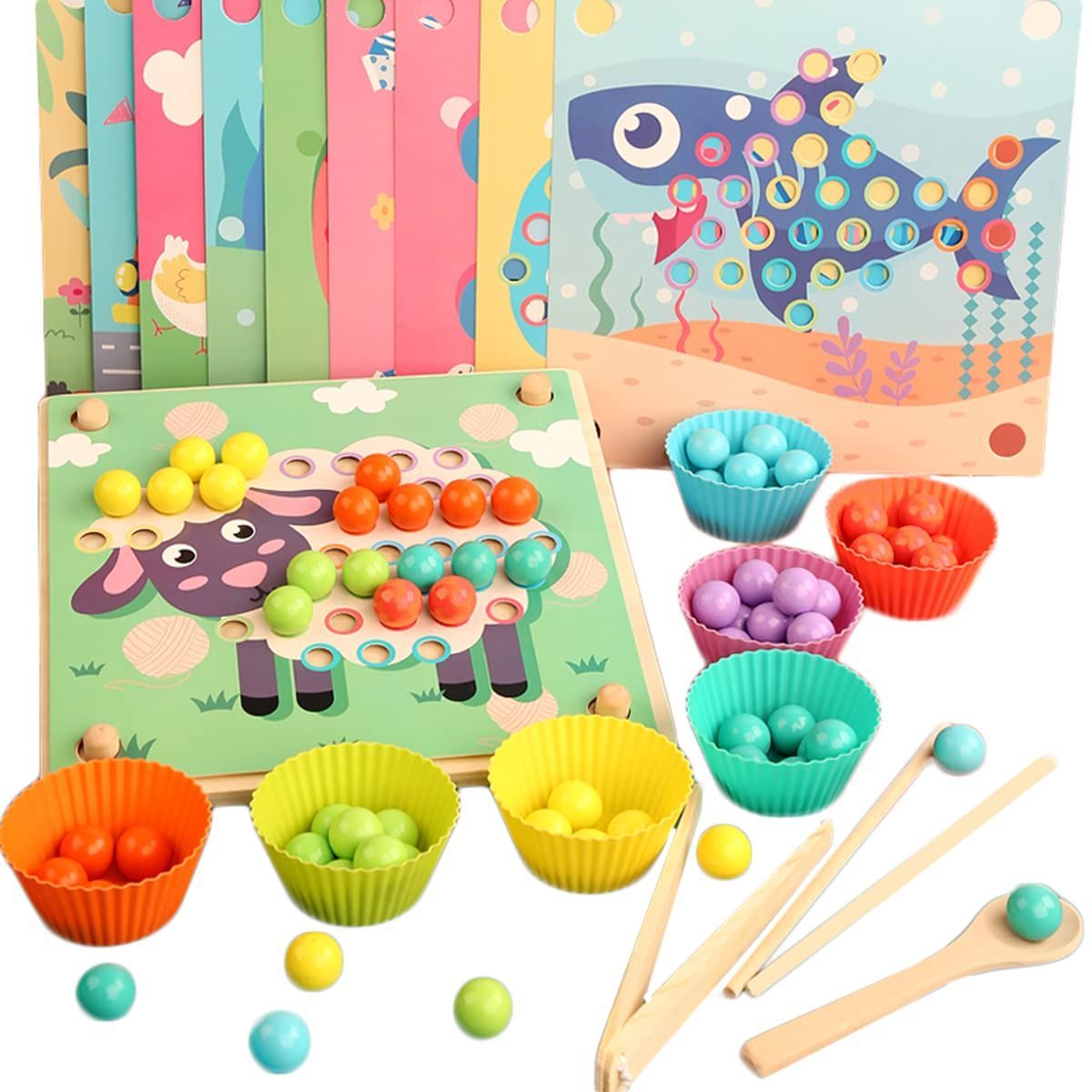 【人気商品】Bajoy 数の勉強など多機能 子どもの思考力を高める玩具 指先訓練 女の子男の子 収納袋付き カラフルな木製おもちゃ 誕生日 ...