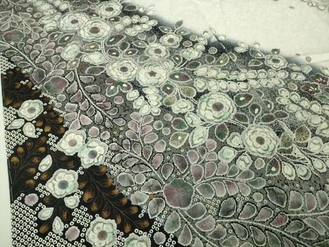 平和屋着物□極上 訪問着 辻が花 暈し染め 白×黒 金彩 逸品 未使用