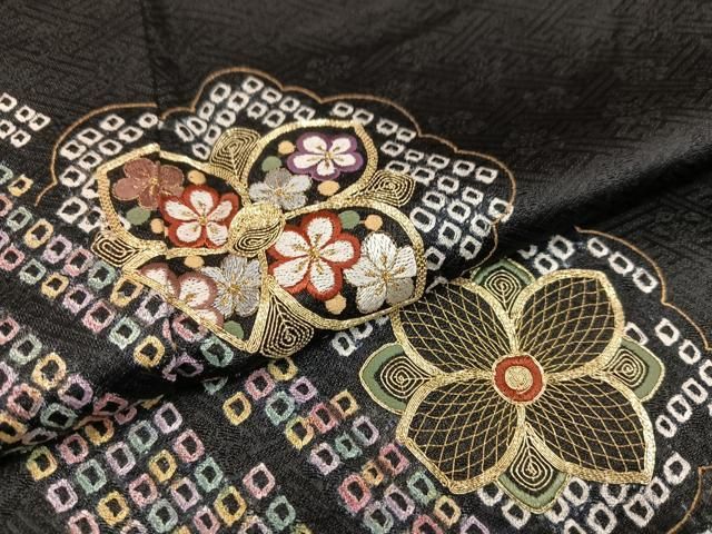 平和屋着物●訪問着　駒刺繍　竹屋町刺繍　源氏香　黒地　金彩　正絹　逸品　AABB6243ph 平和屋着物○訪問着 駒刺繍 絞り 舞花文 黒地 金彩 正絹 逸品