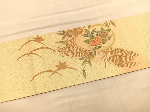平和屋着物○九寸開き名古屋帯 刺繍 飾花文 金糸 正絹 逸品 DAAW4288cm