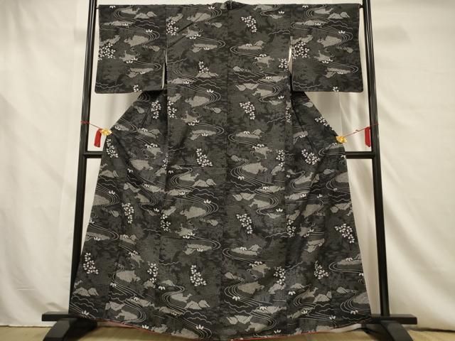 平和屋着物○江戸小紋 鮫小紋柄 黒地 正絹 逸品 AAAQ0473np