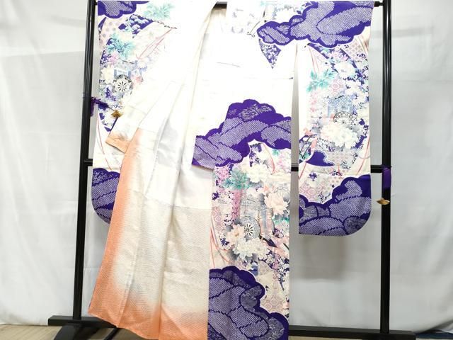 平和屋着物□豪華振袖 絞り 雲取り扇面花文 金彩 正絹 逸品 AAAM2394Aja