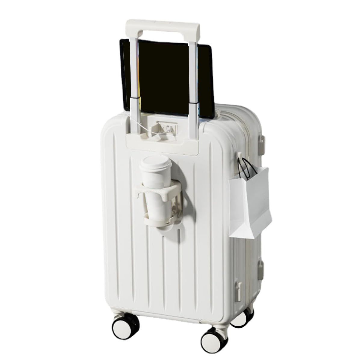 ダブルキャスター 静音 耐衝撃 大型 超軽量 360度回転 3泊 2泊 1泊 旅行 機内持込 ビジネス 出張 ビルトインカップホルダー 充電口 ...