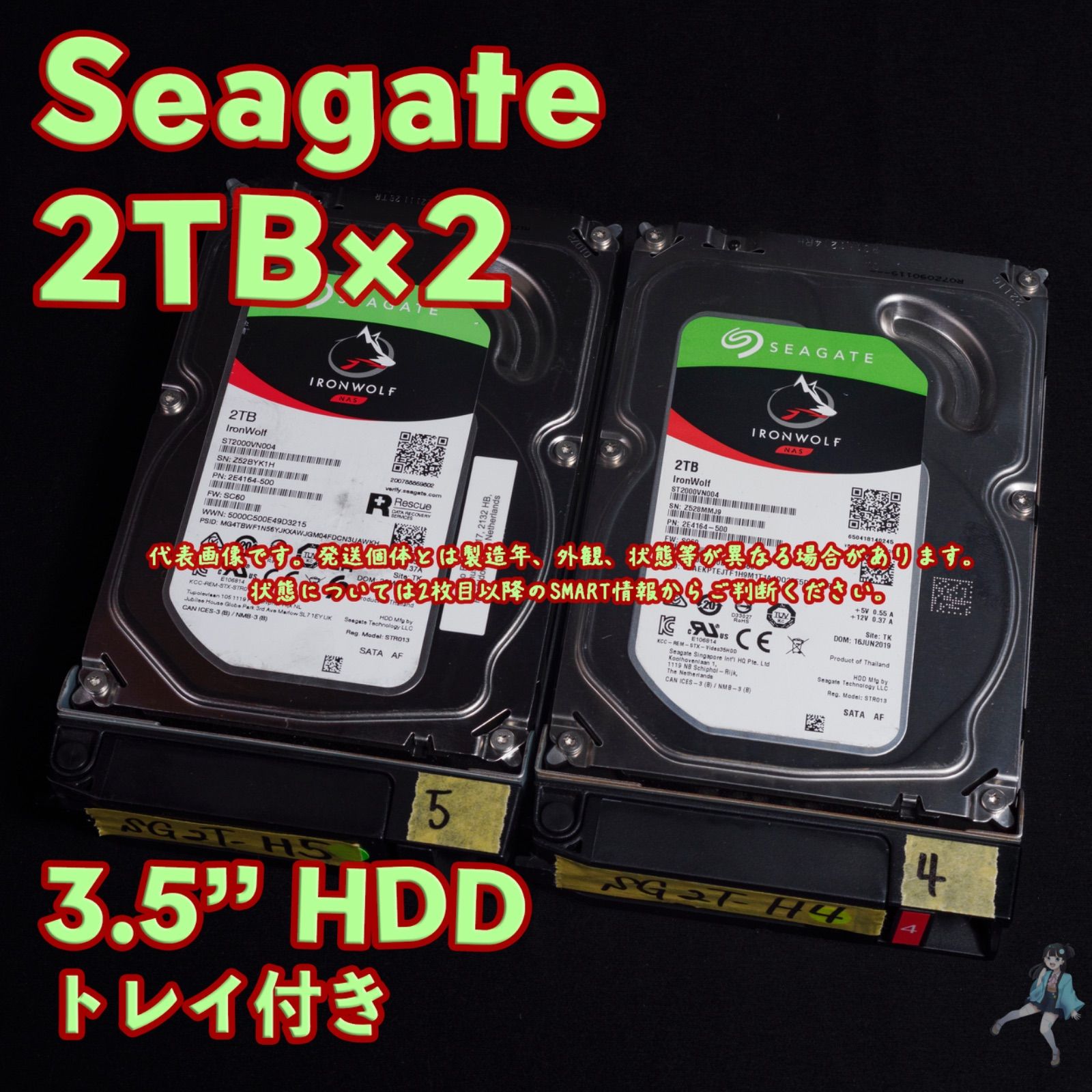 【SG2T-H1/2(t)】Seagate IRONWOLF 3.5インチHDD 2TB ST2000VN004 トレイ付き 動作中古品【H1/H2(t)】 - メルカリ