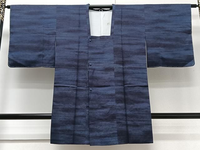 平和屋着物＃道行コート 単衣 色紋付 翁格子 鉄黒色 反端付き