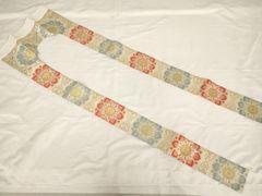 平和屋着物○上質な色無地 扇面舞花地紋 白橡色 正絹 逸品 未使用