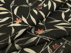 平和屋本店□極上 九寸名古屋帯 紬地 手描刺繍 フクロウ 黒地 一蔵謹製