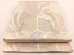 平和屋着物○塩瀬 九寸名古屋帯 手描き 草花文 金彩 正絹 逸品