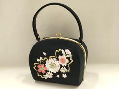 平和屋着物○上質な紬 草花文 黒地 ロング丈 正絹 逸品 AABA4307ph