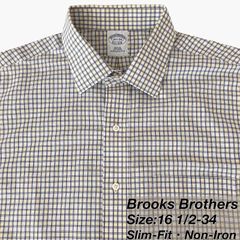 Brooks Brothers ワイドカラーシャツ / 16 1/2-34（XL相当） / ワイドカラー・チェック（ホワイト×ライトイエロー× ...