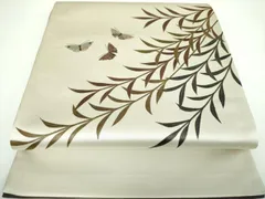 袋帯 正絹 染色作家 草野一騎作 格子花模様 袋帯 美品 リサイクル g0202